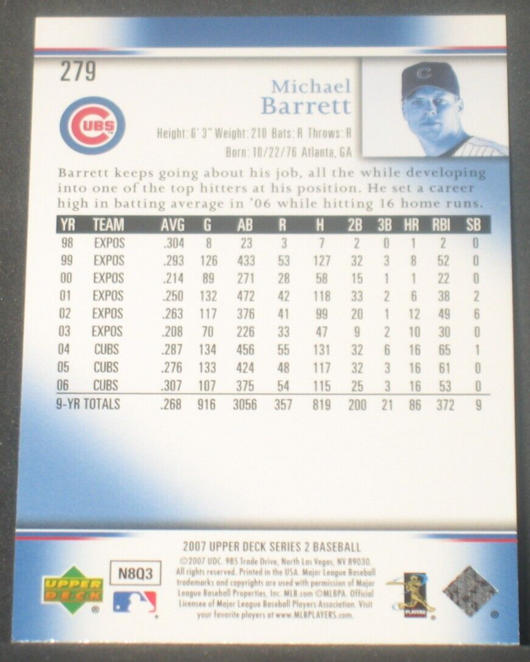 Michael Barrett 2007 Upper Deck Predictor Edition Blue Parallel #279 ...