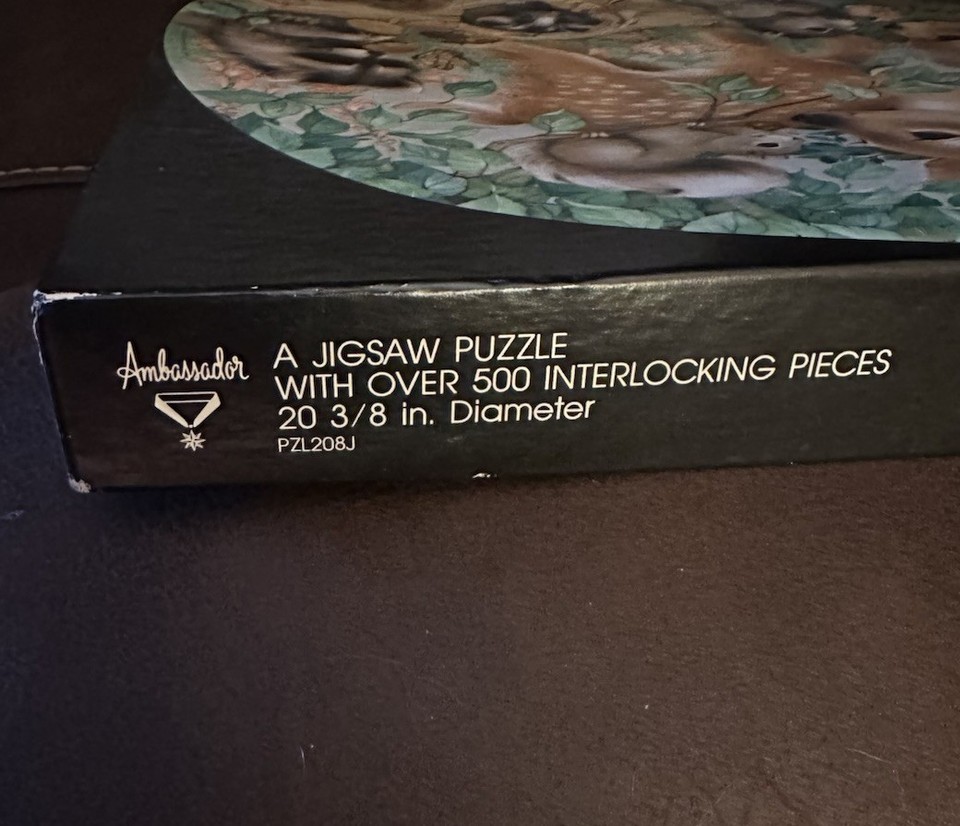 1983 Ambassador Hallmark Round Puzzle HAPPY TIMES Forest Animals 500 Pc ...