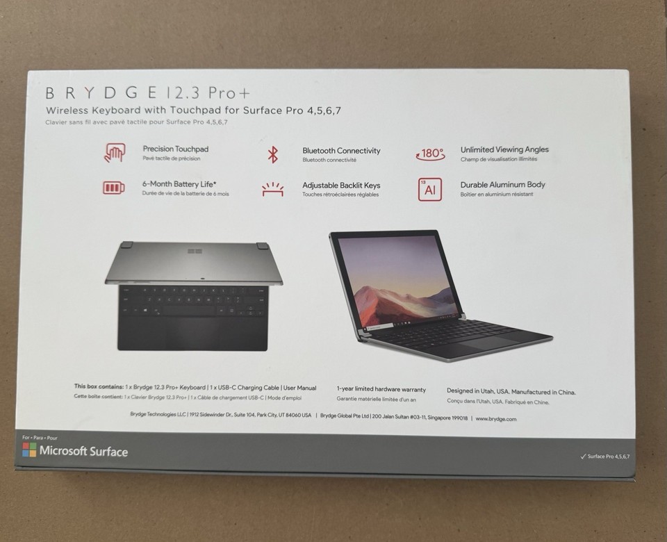 Wireless Keyboard Touchpad for Surface Pro 4,5,6,7 12.3 Pro+ Brydge ...