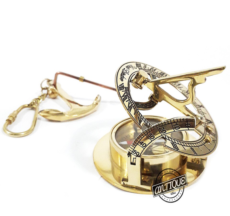 Vintage Beautiful Collectible Marine Compass W/Sundial Clock Bras Sun ...