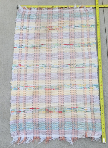 Vtg Handmade Cotton Rag Rug 25 x 43 Farmhouse Country Primitive ...