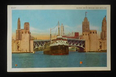 1940s Outer Drive Bridge World's Largest Bascule Bridge Ship Chicago IL ...