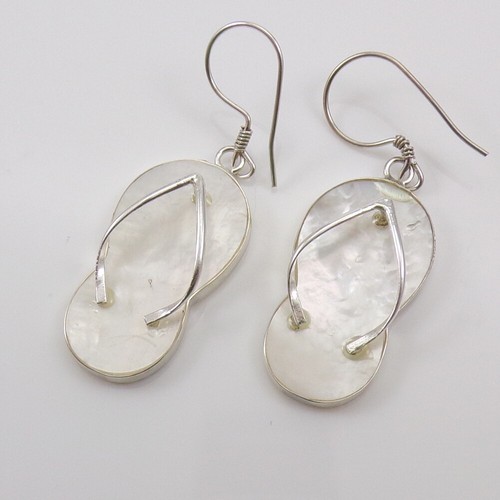 Sterling Silver Bali White MOP Flip Flop Sandal Shoe Drop Dangle ...