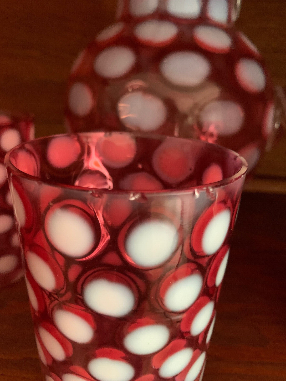Fenton Coin Dot Cranberry Glass Pitcher and 3 Tumblers | eBay
