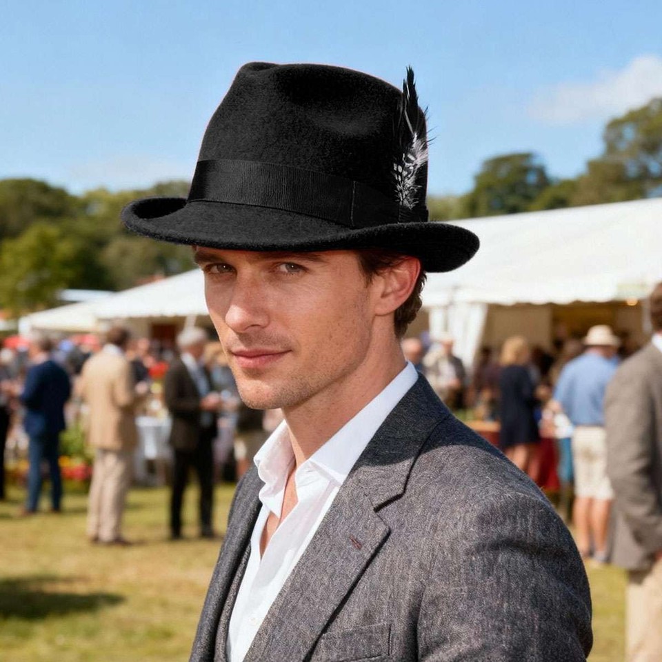 Classic Fedora Hats for Men Gentleman Short Brim Felt Feather Panama ...