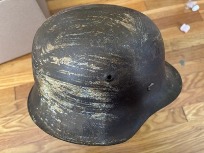 WW2 German M42 Helmet With Remnant Snow Camo with liner. Size 68? | eBay