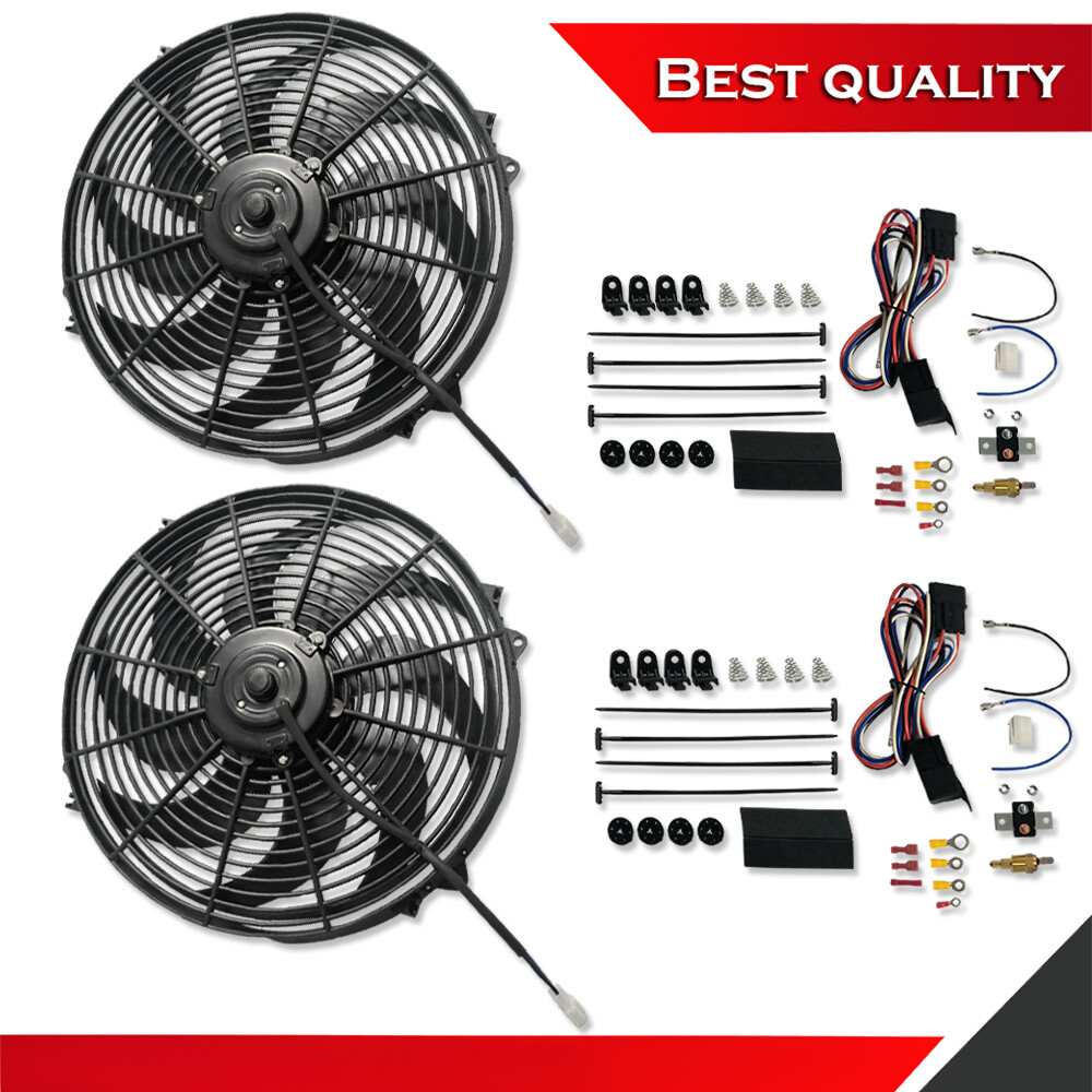 2Pcs 3000CFM 12V 16" Wide Curved Blade Electric Radiator Cooling Fan w ...