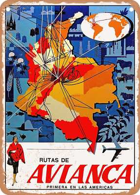 METAL SIGN - 1961 Avianca routes, the first in the Americas Vintage Ad ...