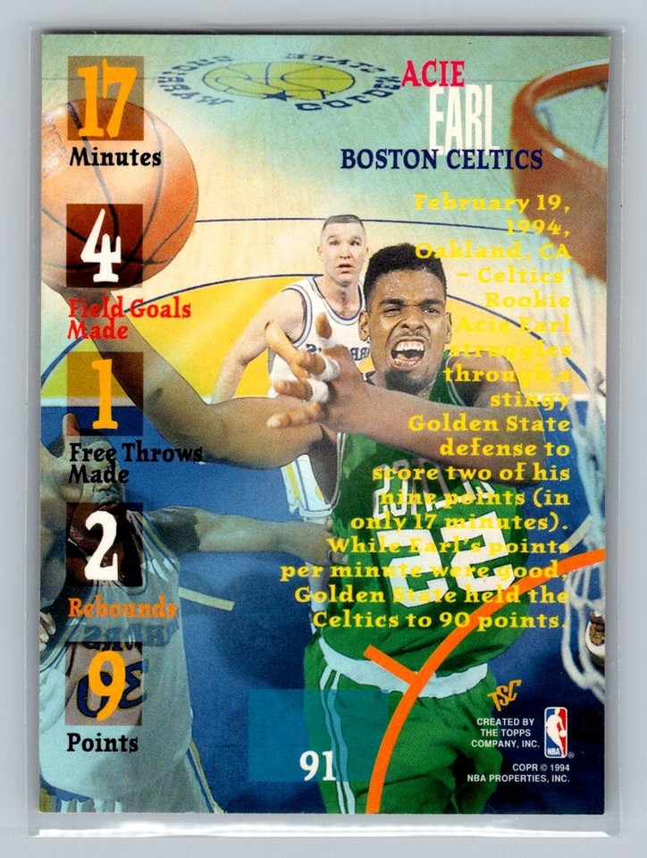 1994 Stadium Club Acie Earl #91 Basketball Boston Celtics | eBay