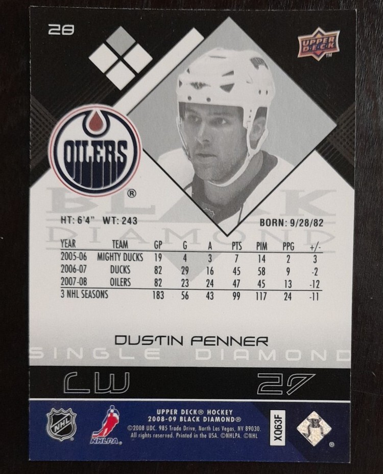 2008 - 2009 Upper Deck Dustin Penner Black Diamond #28 Hockey Card | eBay