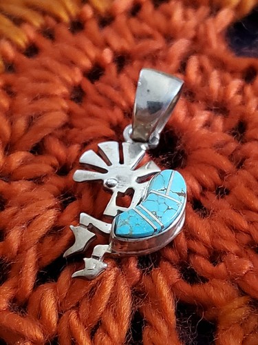 Vtg Navajo CYNTHIA BEGAY Turquoise Inlay Kokopelli Silver Pendent | eBay