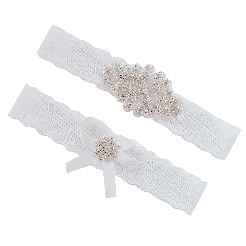 2pcs Wedding Garter Rhinestone Bow Lace Leg Ring White Sexy Garters ...