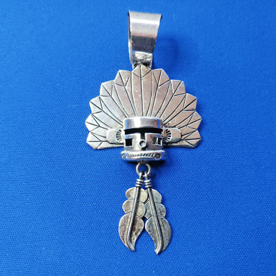 Vintage Navajo Sterling Silver Sun Kachina Pendant W/ Feathers by Dean ...