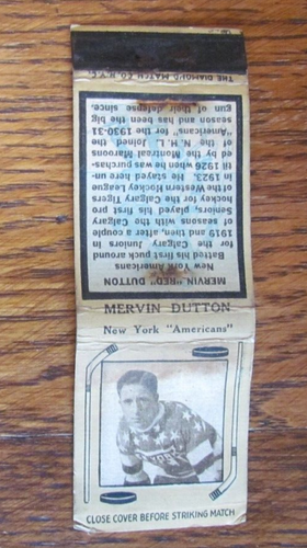 HOCKEY MATCHBOOK COVER: RED DUTTON 1937 NEW YORK AMERICANS MATCHCOVER ...