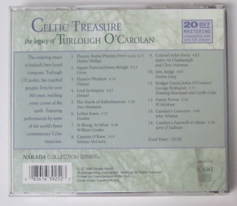 Celtic Treasure (The Legacy Of Turlough O'Carolan) CD USED Narada ...