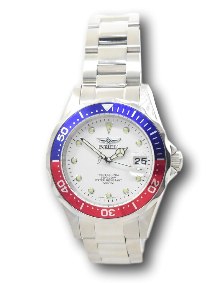 Invicta Pro Diver Men's 37.5mm Pepsi Bezel White Dial Quartz Watch ...