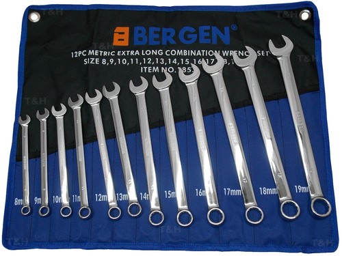 BERGEN EXTRA LONG Spanners 12pc Long Reach Combination Wrench Spanner ...