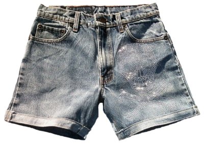 Ticila SEVEN STAR Jeans Miss Short Bull Dog STRASS SKULL Hot Pants g ...