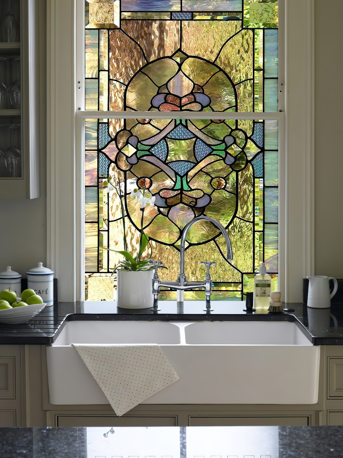 Geometrical Stained Glass Window Covering, Colorful Frosted Privacy ...