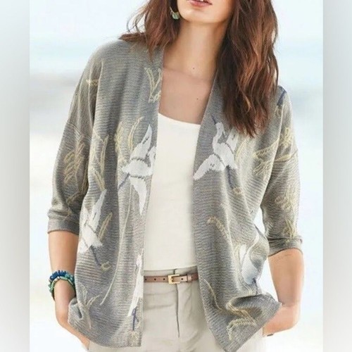 Peruvian Connection Pima Cotton Snow Crane Open Front Cardigan Size S ...