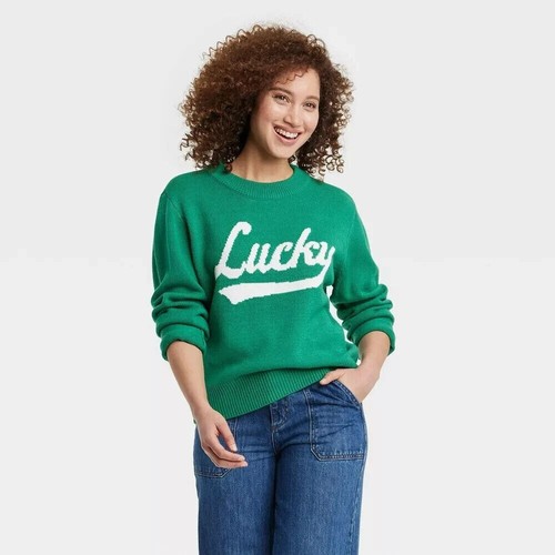 Grayson Threads St Patrick's Day LUCKY Graphic Sweater Green Womens ...