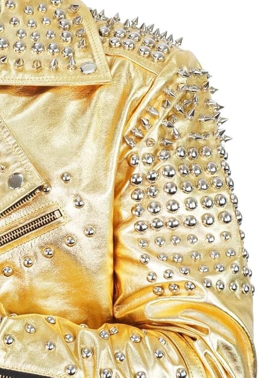 Studded Leather Jacket - Mens Black Brando Biker Spiked Rock Punk ...