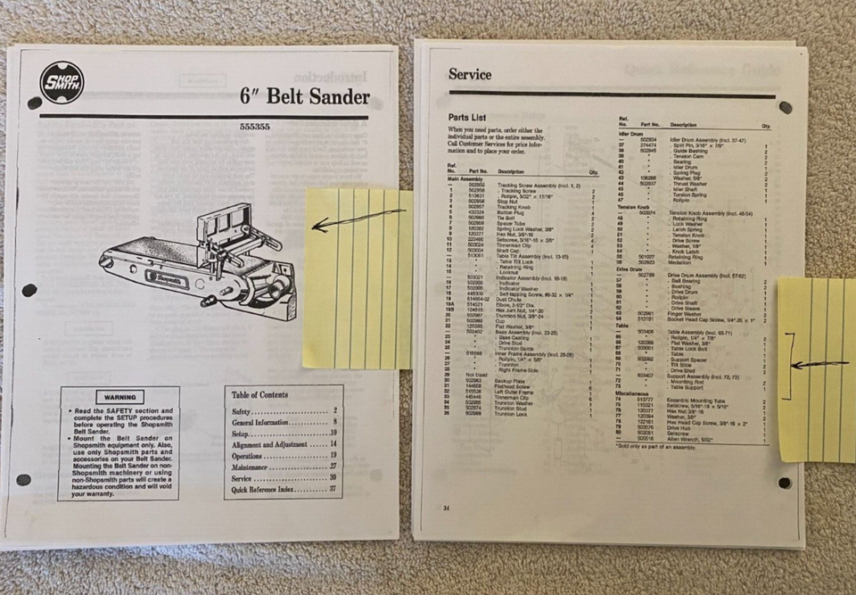 Shopsmith 6" Belt Sander Table Assembly | eBay