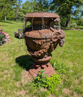 Monumental Antique Victorian Style Cast Iron Garden Urn Rams Head 69" x ...