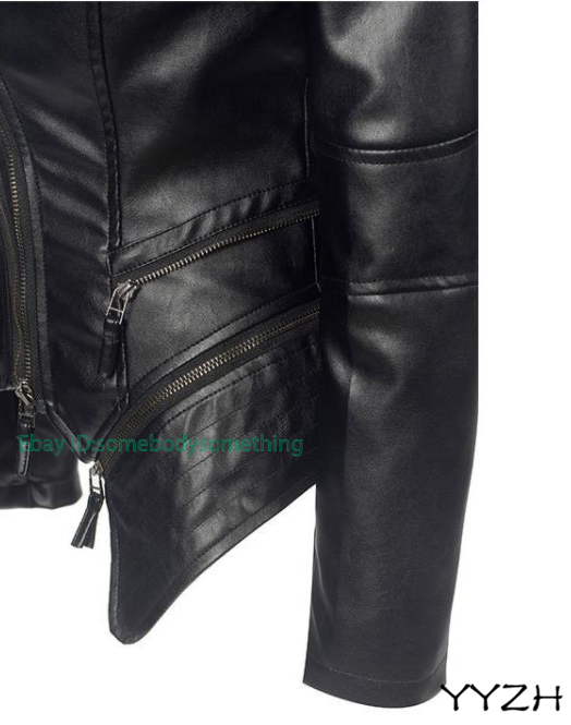 Women's Faux Leather Motorcycle Biker Jacket Black Long Sleeve Smooth ...