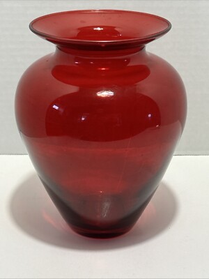 Ruby Red Blown Glass Vase - 8 1/2" tall by 6" wide | eBay