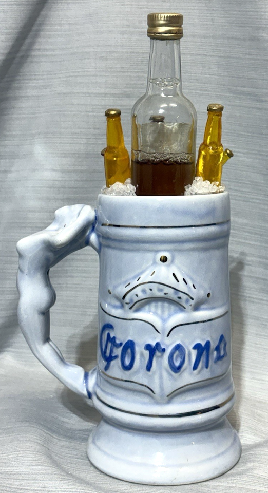 CORONA Beer Pottery Glazed 10" Mug Ice Bottles Naked Woman Handle Bar ...