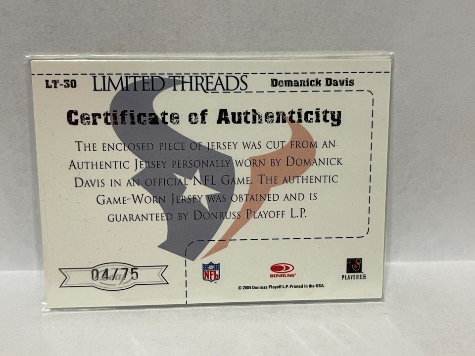 2004 Leaf Limited Threads Positions #LT30 Domanick Davis AUTOGRAPH /75 ...