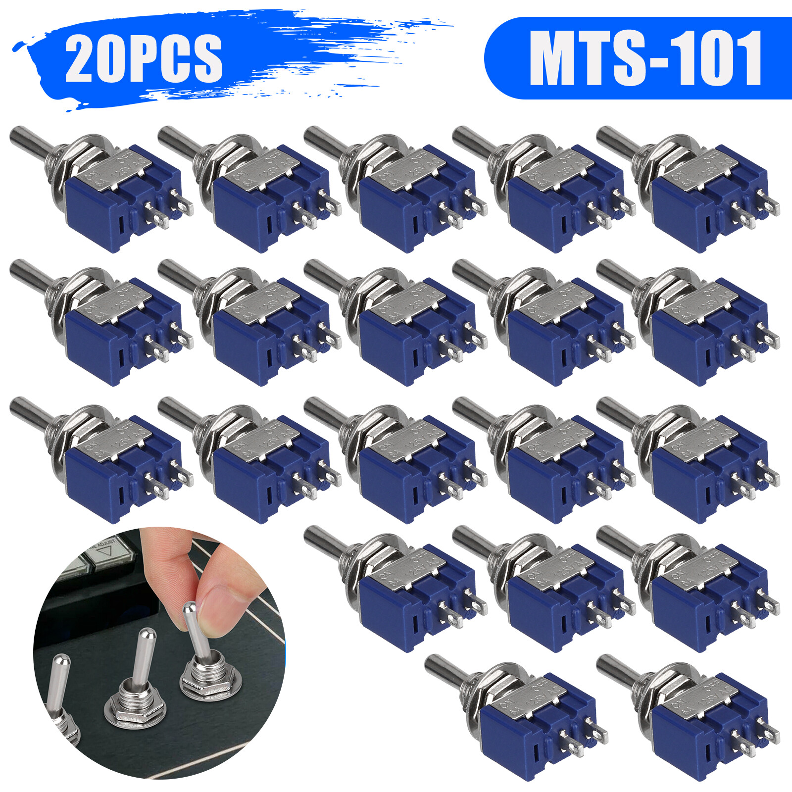 20Pcs MTS-101 2 Position Mini Toggle Switch 2 Pin SPST ON-OFF 6A 125VAC ...