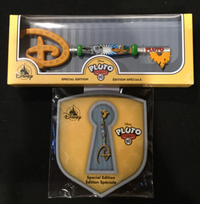 New Disney Store Pluto Key And Pin 90th Anniversary Set | eBay