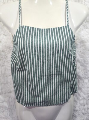 [601 LA Hearts Size M Green White Striped Cropped Cross Over Tank Top ...