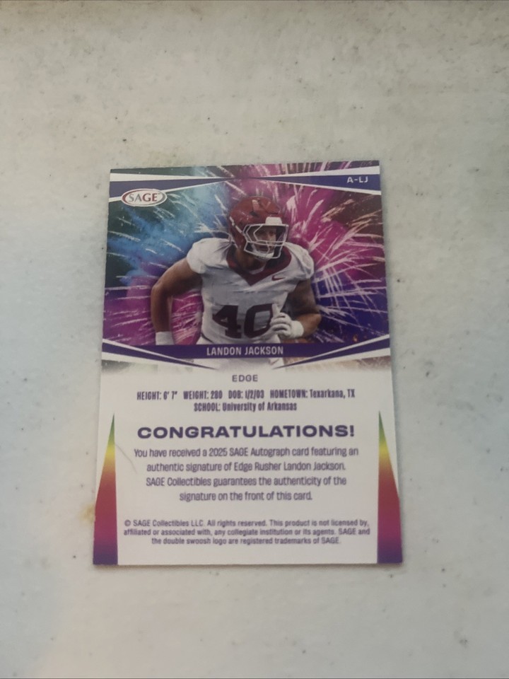 2025 Sage Landon Jackson Silver Auto A-lj | eBay
