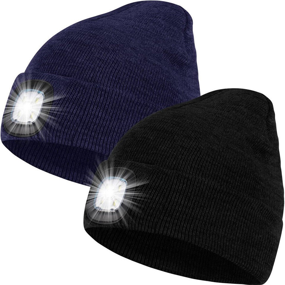 1-3Pc Unisex LED Beanie Hat Light Rechargeable Winter Warm Knitted ...