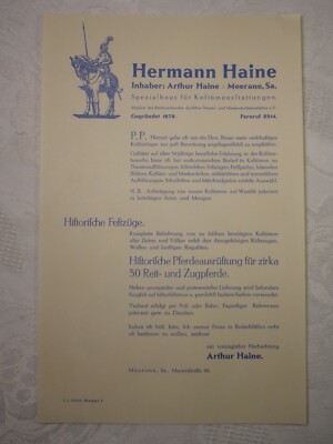 Old Advertising Brochure Hermann Haine Costume Costumes Meerane Saxony ...