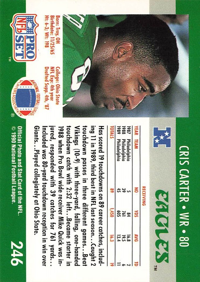 1990 Pro Set #246 Cris Carter Philadelphia Eagles | eBay