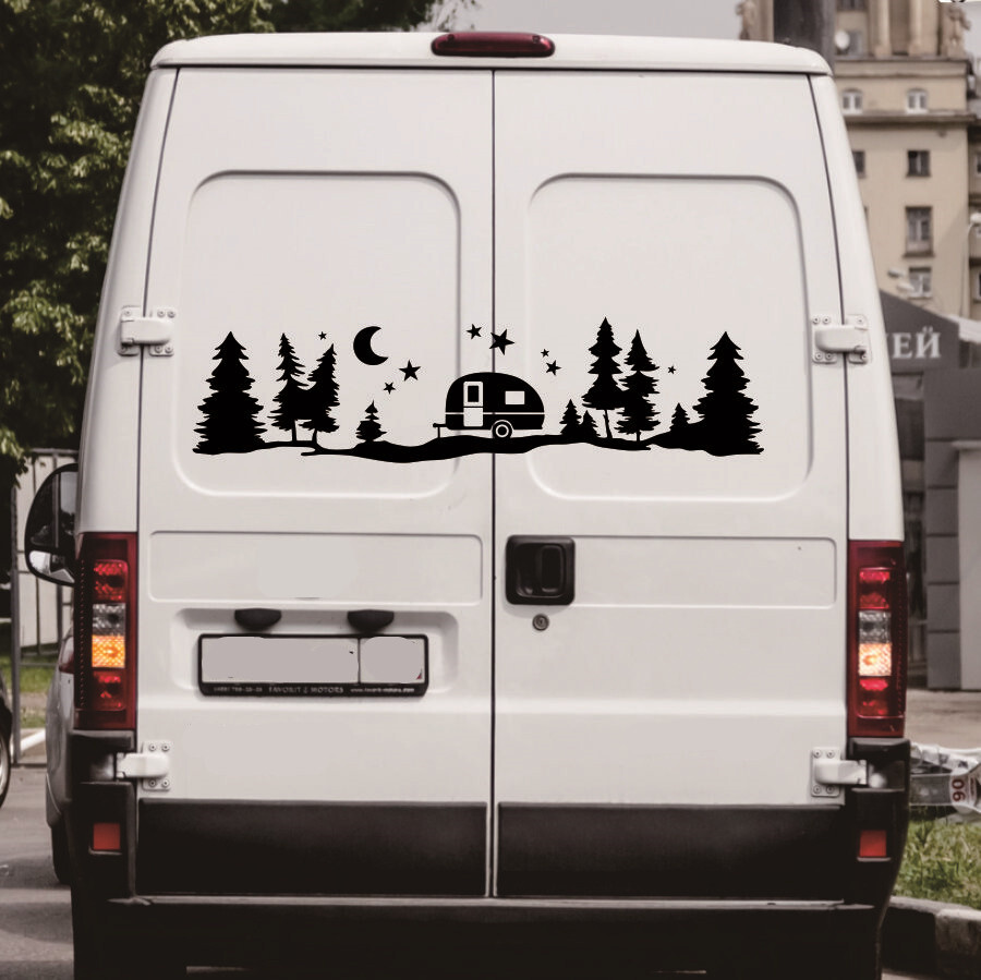 Camping RV Body Rear Door Sticker Travel Camper Star Moon Tree ...