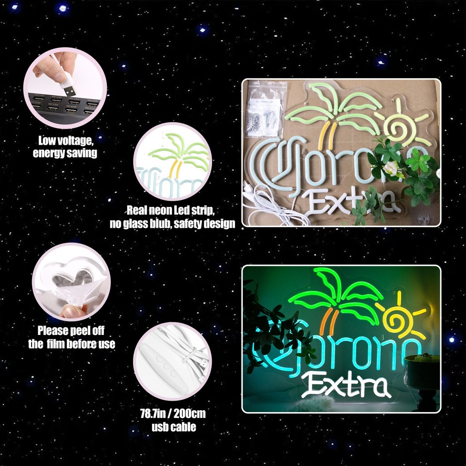 Corona Extra Beer Palm Tree LED Neon Light Sign Lamp Bar Wall Decor 12 ...