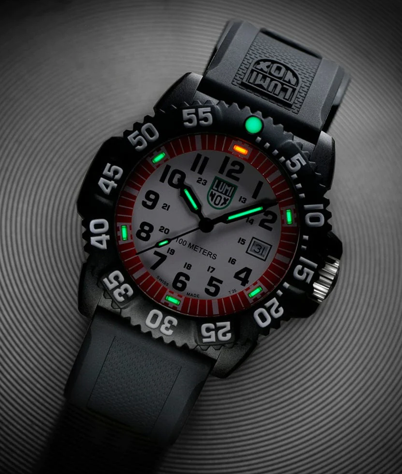 Luminox Men's 44mm G Sea Lion Carbonox Case White Red Dial Black Watch ...