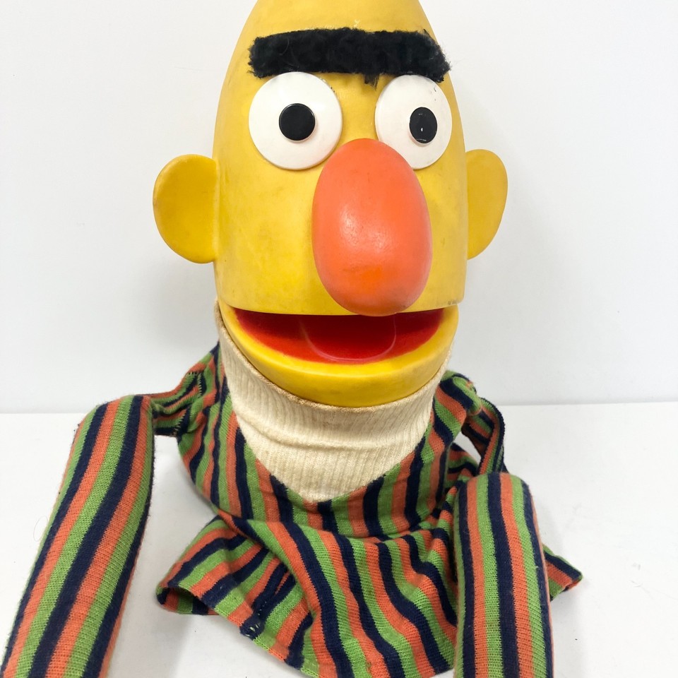 Vintage 1970’s Sesame Street Bert Hand Puppet Muppets Hard Plastic Head ...