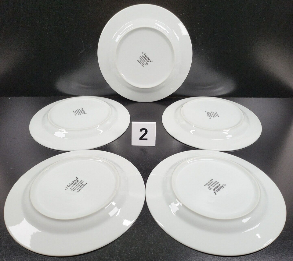 9 Pc Oneida Maitre D Dinner Salad Plates Set White Porcelain Blue Band ...