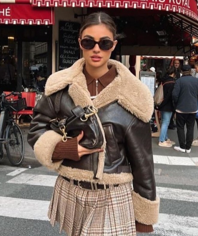 ZARA DOUBLE-FACED BIKER JACKET FAUX LEATHER SHEARLING FUR CUFF AVIATOR ...