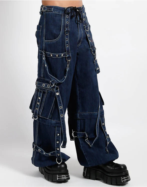 Goth Cargo Pants with Straps, Denim Punk Emo Pants with chains, Tripp ...