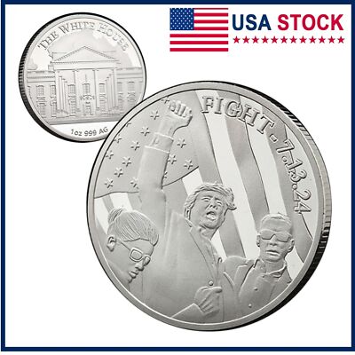 2PCS 1 Oz .999 Fine Silver TRUMP " Trump fight fight" Coin Limited ...