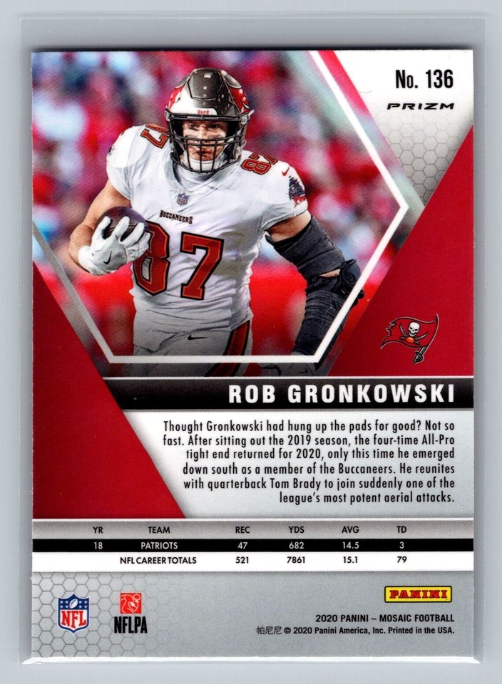 2020 Panini Mosaic PINK Prizm Base Card #136 of ROB GRONKOWSKI ...