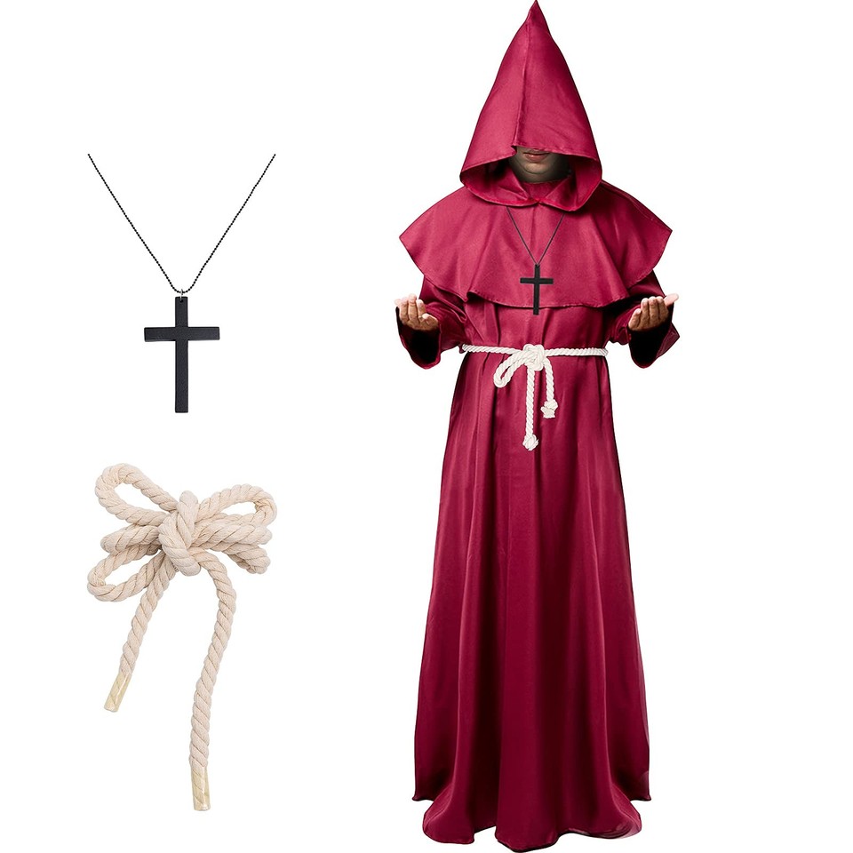 Friar Medieval Renaissance Priest Monk Hooded Robe Halloween Costume ...