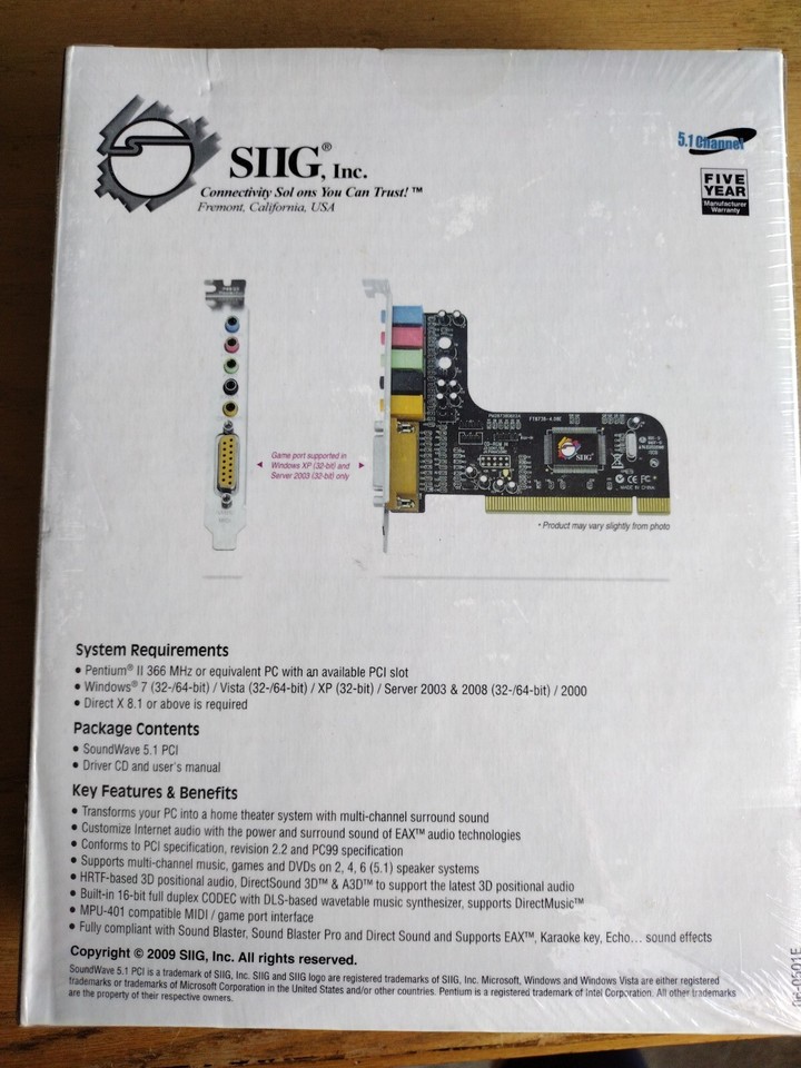 NEW SEALED! SIIG SoundWave 5.1 Channel Surround Sound PCI Sound Card | eBay